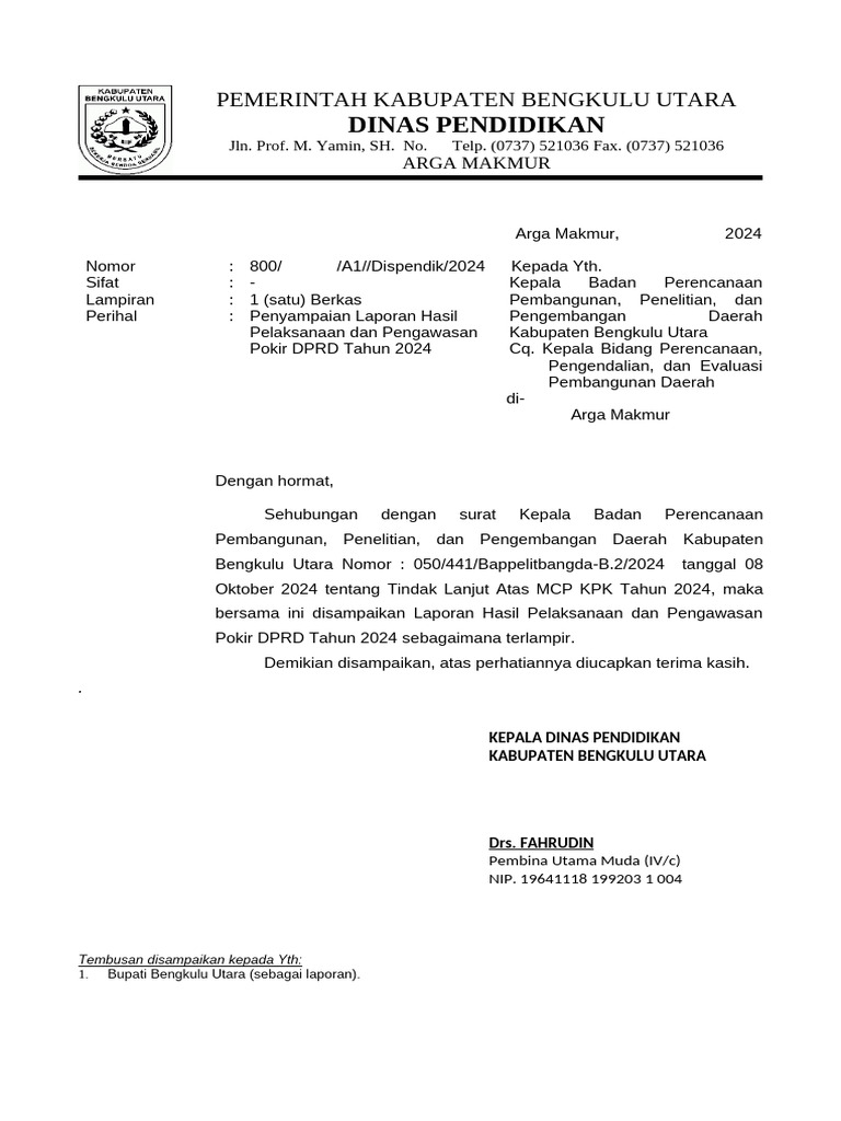 Surat Pengantar MCP KPK Tahun 2024 | PDF