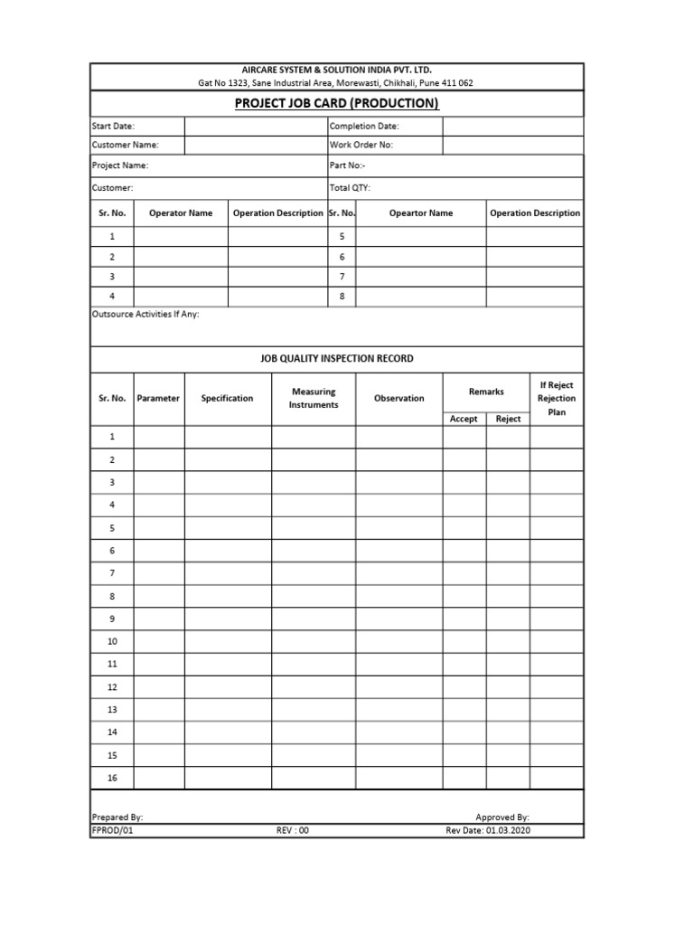 Production Job Card | PDF