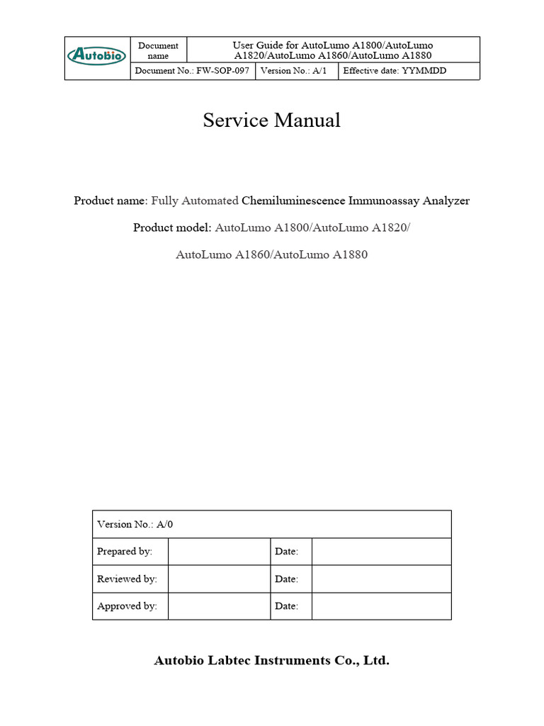 AutoLumo A1860 Service Manual | PDF | Troubleshooting | Pump