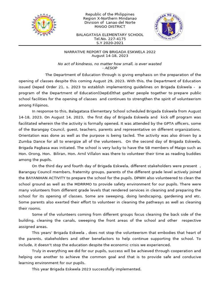 BES-NARRATIVE REPORT | PDF