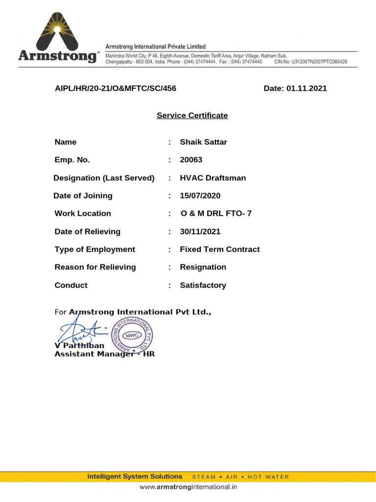 Experience Certificate (2) | PDF