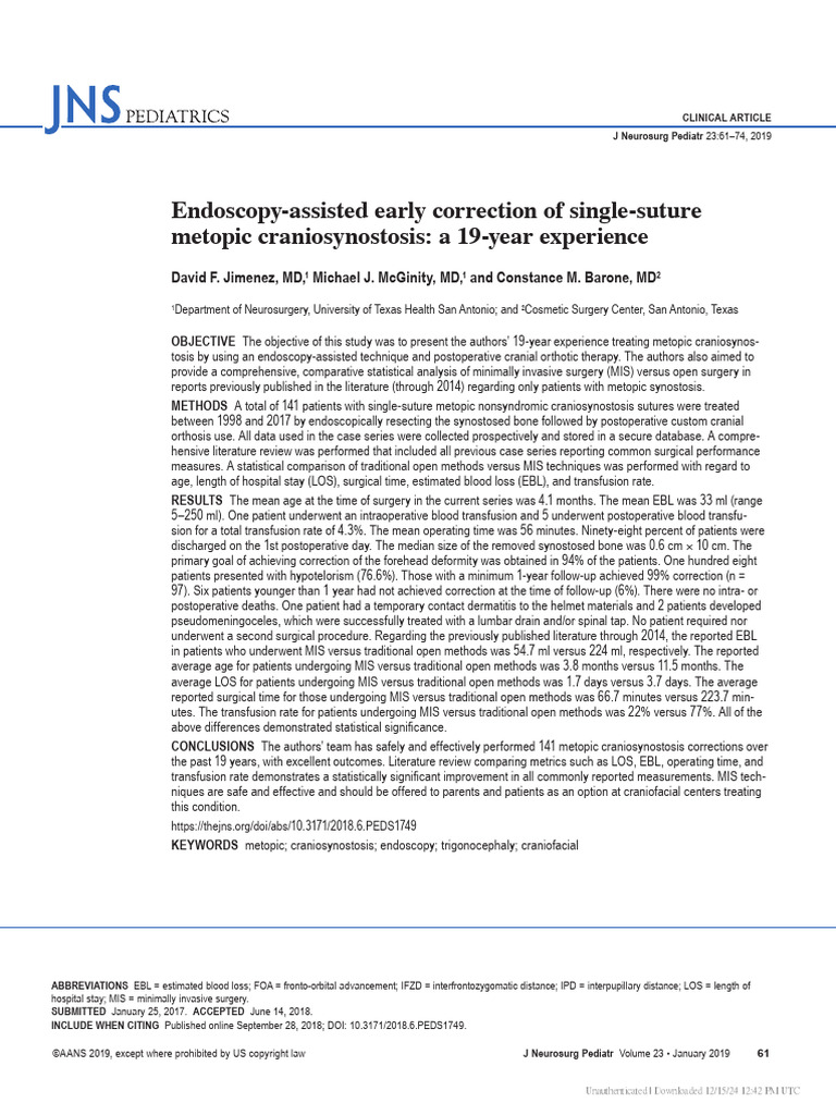 J Neurosurg Pediatr Article p61 | PDF | Surgery | Medical Specialties