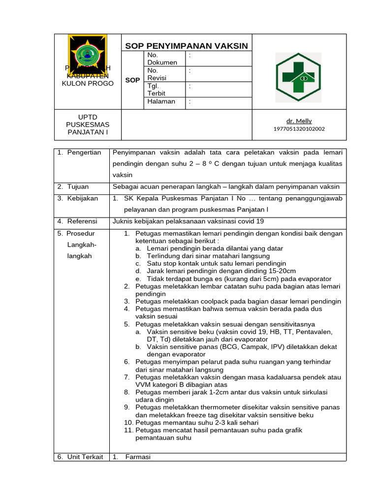 SOP Penyimpanan Vaksin | PDF