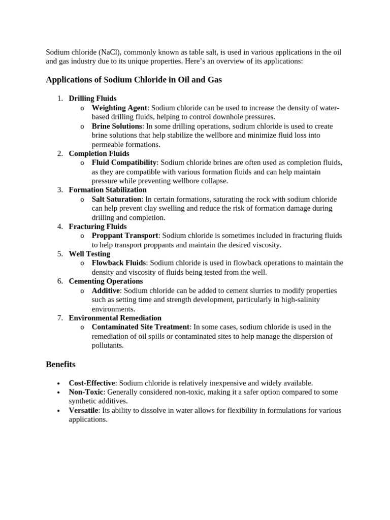Sodium Chloride Wide Range of Uses | PDF