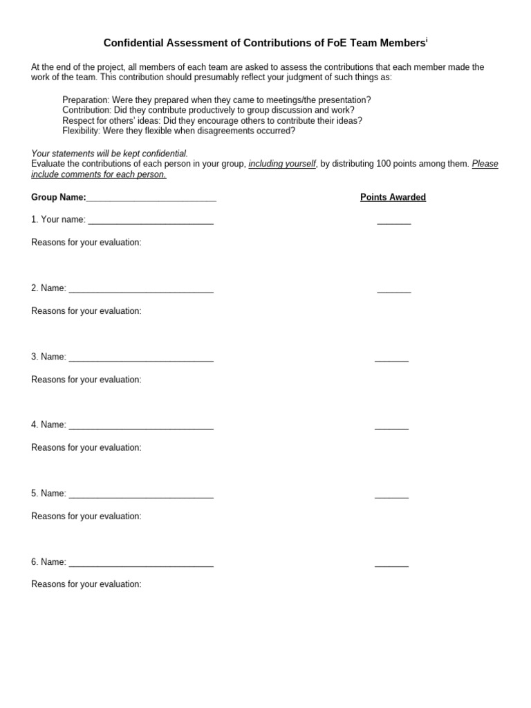 Team Member Contribution Assessment Guide | PDF