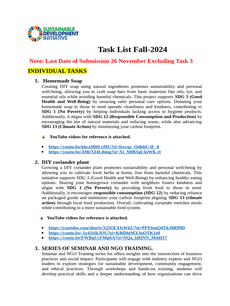 Task List in Order Fall-2024 | PDF | Sustainability | Sustainable ...