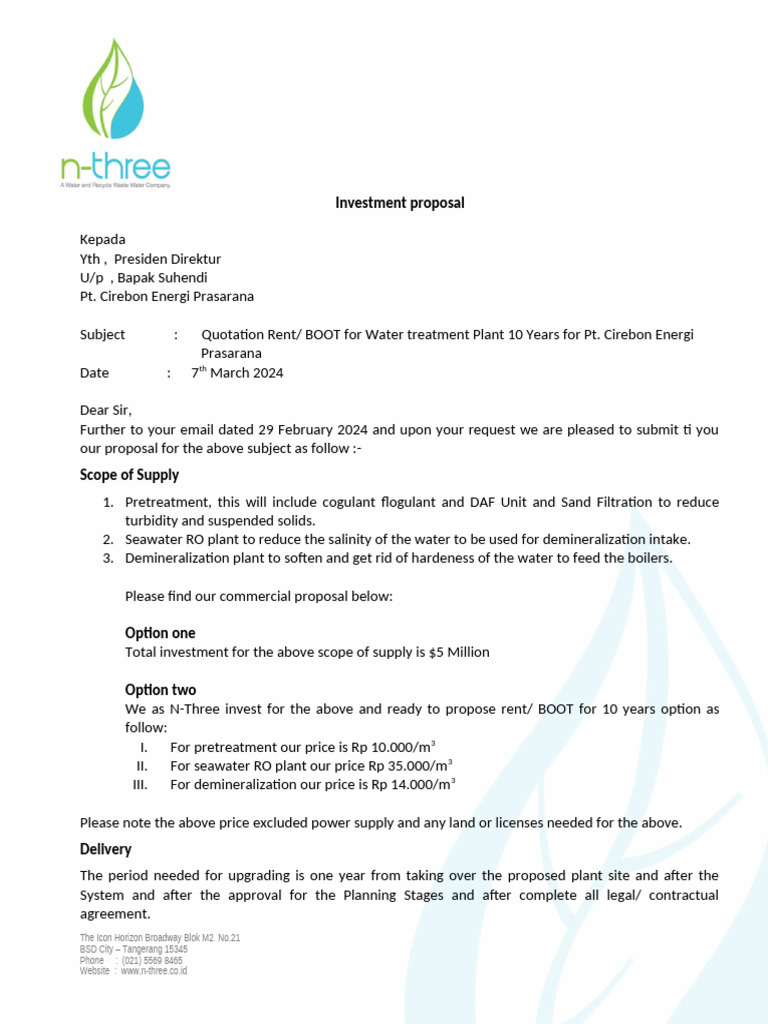 n3 Commercial Proposal For Cirebon Energi Prasarana | PDF