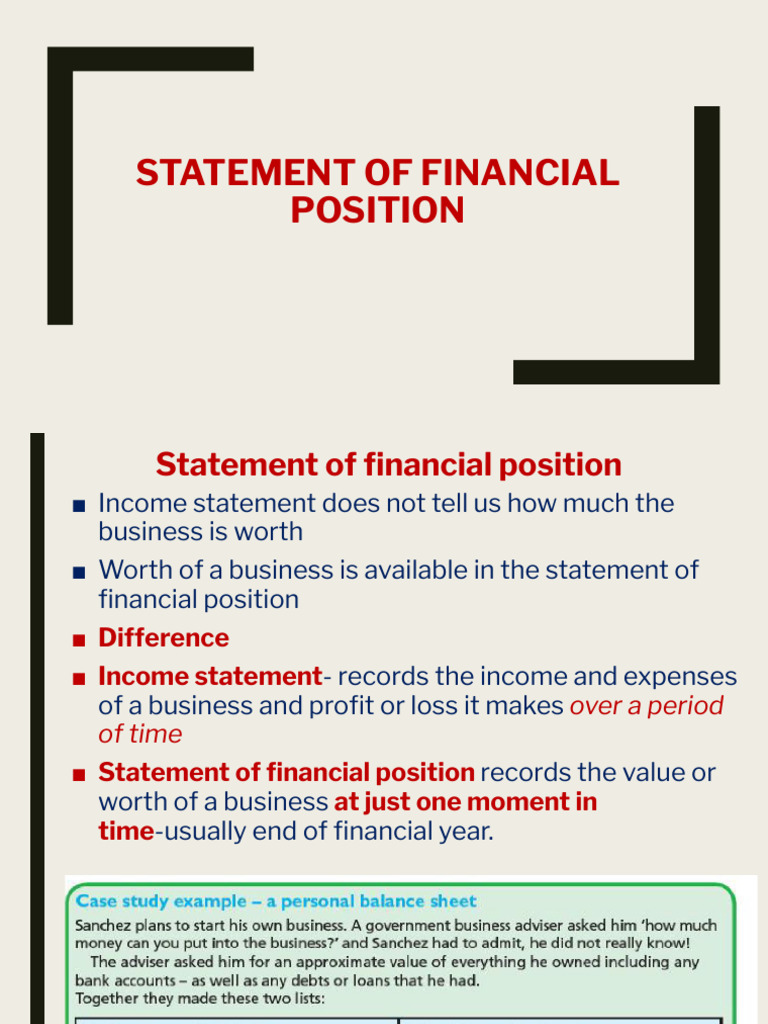 Statement of Financial Position | PDF | Equity (Finance) | Balance Sheet