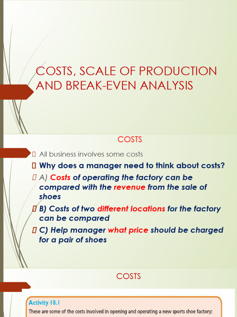 Costs and Break-Even Analysis Guide | PDF | Economies Of Scale ...