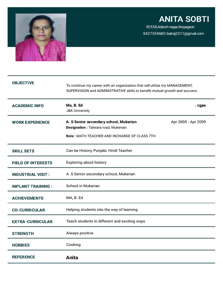 Anita Sobti - Professional Resume | PDF
