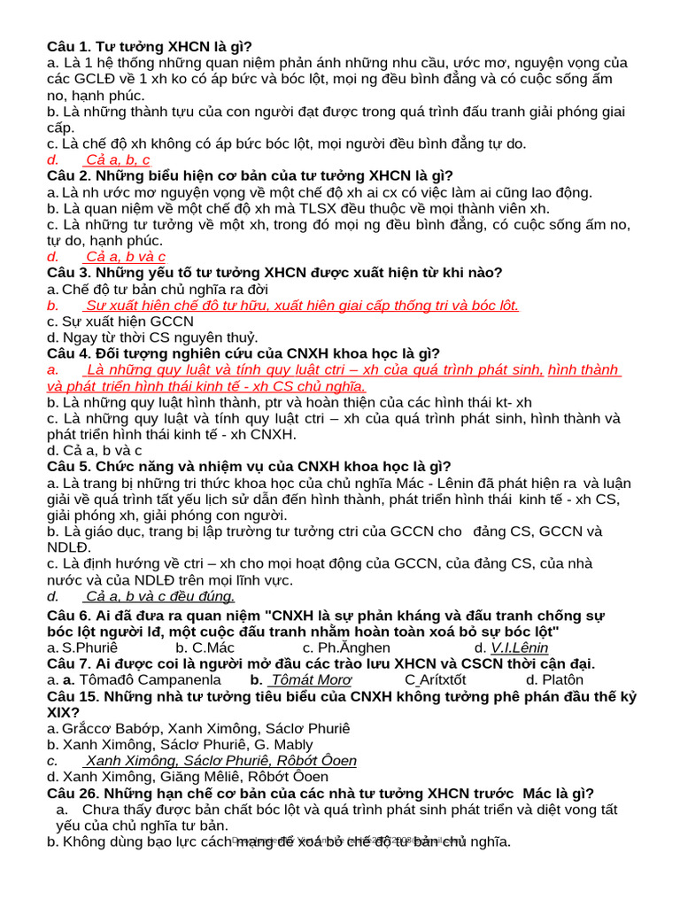 Cau Hoi Trac Nghiem Chu Nghia Xa Hoi Khoa Hoc | PDF