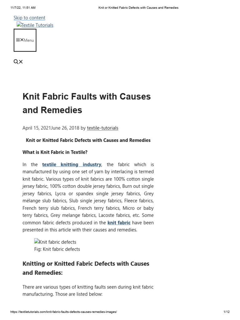 Knit or Knitted Fabric Defects With Causes and Remedies | PDF ...