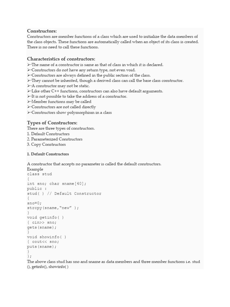 Constructors destructors | PDF | Constructor (Object Oriented Programming) | Programming