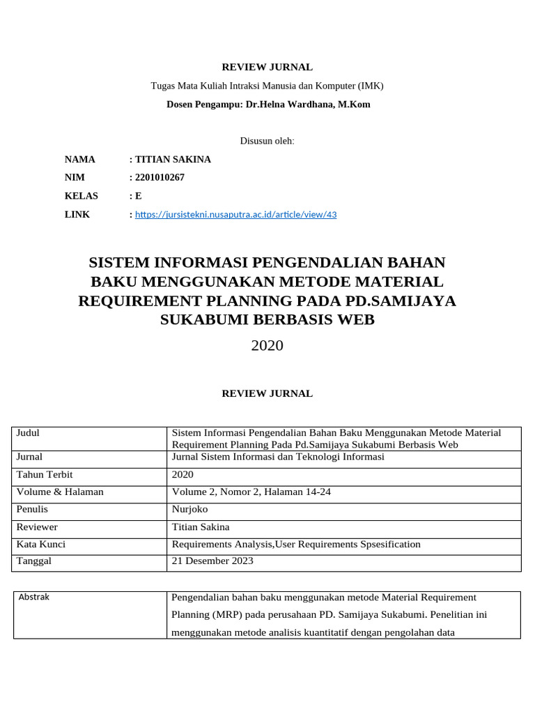 Sistem Informasi Pengendalian Bahan Baku Menggunakan Metode Material Requirement Planning Pada ...