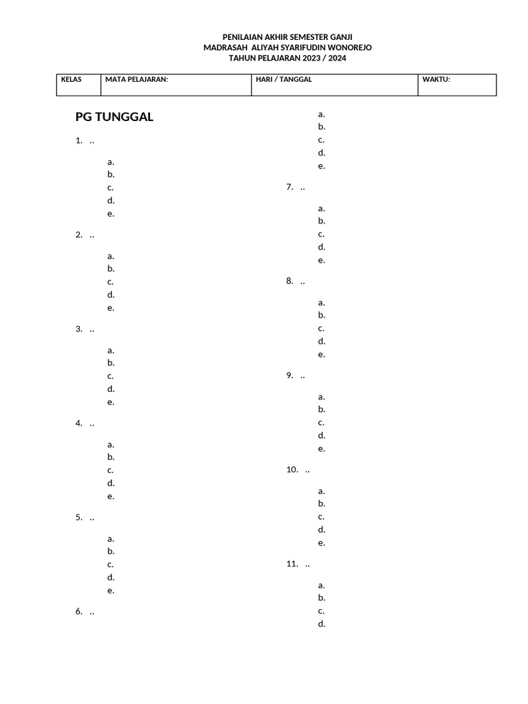 Format Soal Pas Ganjil 2024 Xi | PDF