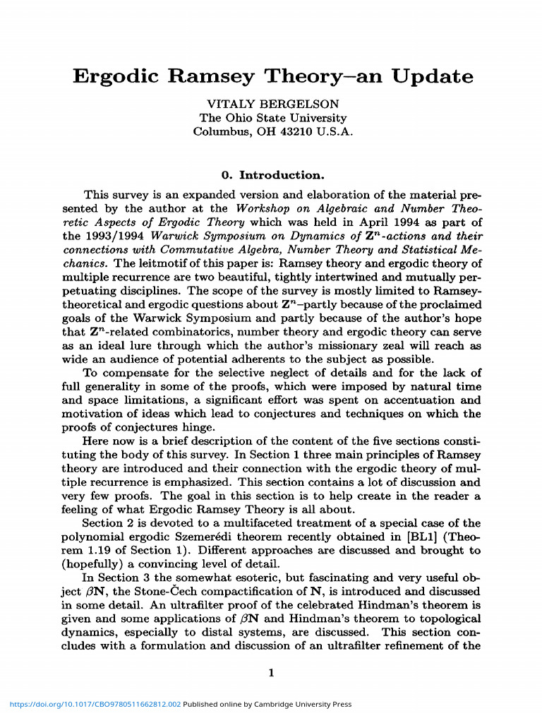 Ergodic Ramsey Theory | PDF | Hilbert Space | Mathematics