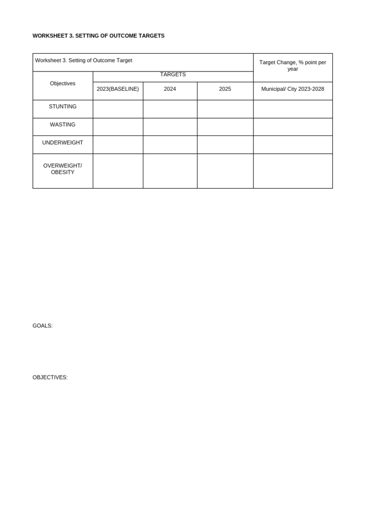 Worksheet 3 Setting Target Outcomes 1 2 | PDF
