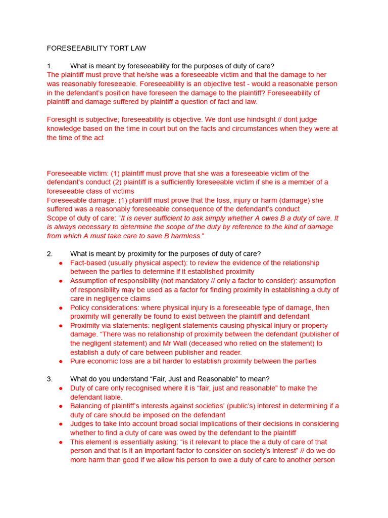 Foreseeability Tort law | PDF | Negligence | Proximate Cause