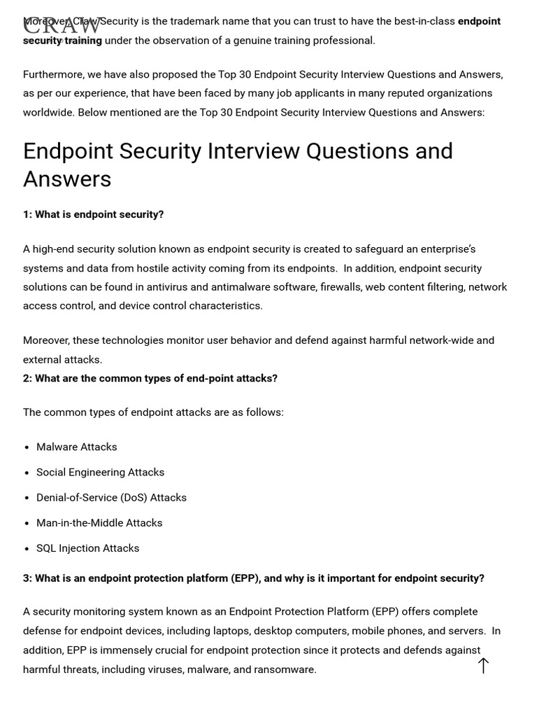 Top 30 Endpoint Security Interview Q&A | PDF | Security | Computer Security