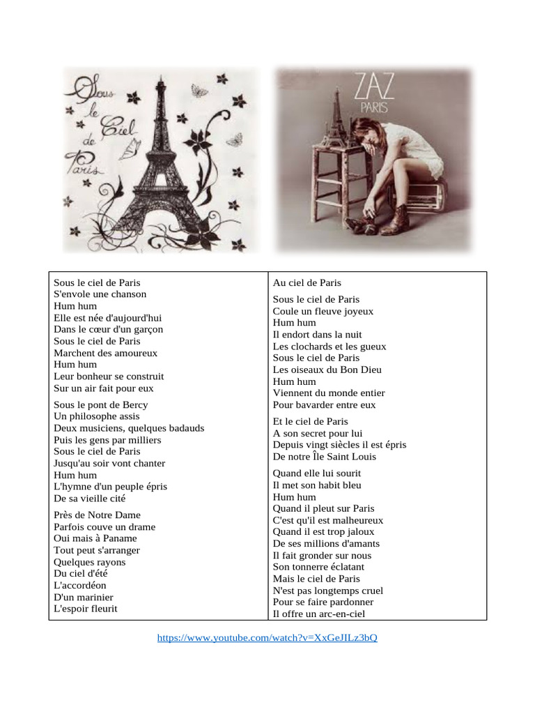 Paroles de chansons françaises à imprimer | PDF