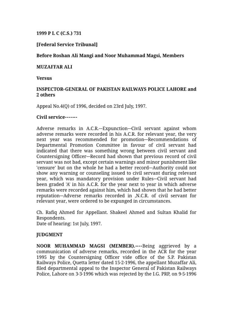 1999 P L C (C S 731 | PDF | Appeal | Government