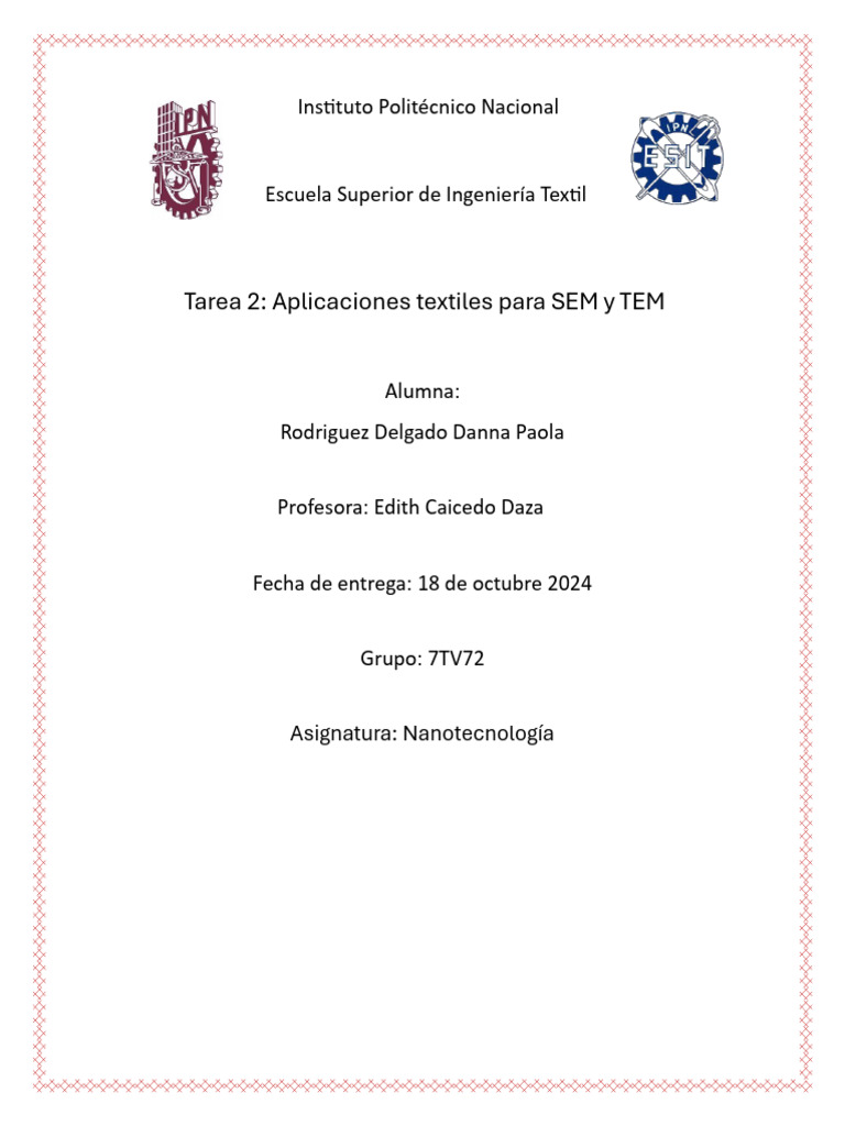 Tarea 2 Aplicaciones Textiles para SEM y TEM | PDF