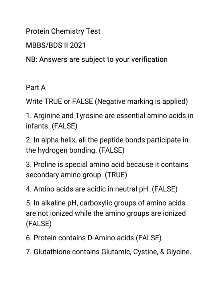 Protein Chem Test 2021 | PDF