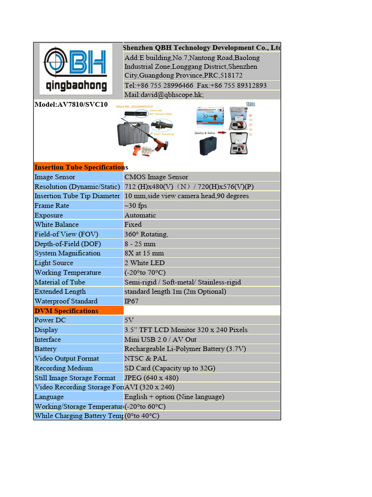 SKF Boroscope Model AV7810/SVC10 Specs | PDF