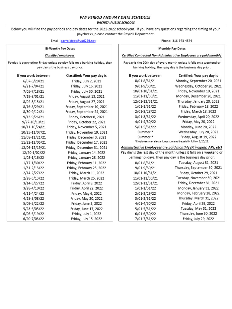 Wichita Schools Pay Schedule 2021-2022 | PDF | Workweek And Weekend
