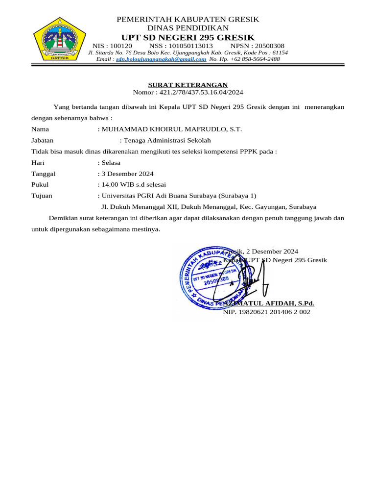 78. SURAT KETERANGAN CUTI THL | PDF