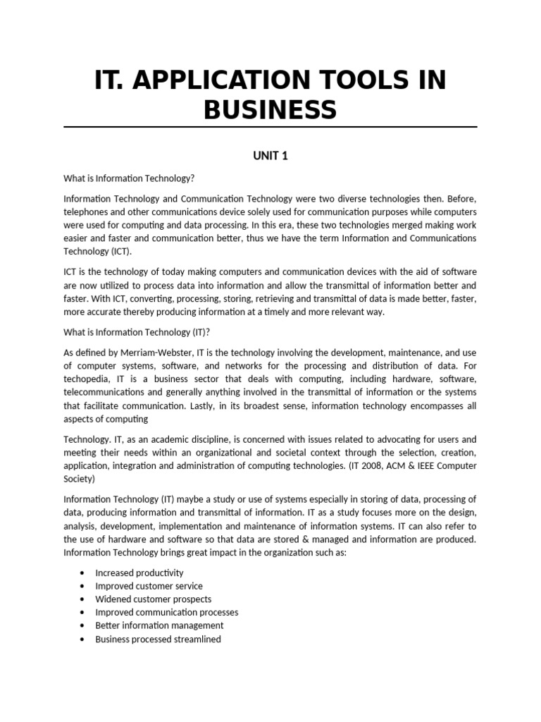 IT. APPLICATION TOOLS IN BUSINESS (Lessons) | PDF | Window (Computing ...