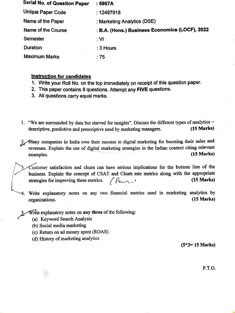 DSE MA - CBCS 2022 Paper 2 | PDF | Analytics | Random Access Memory