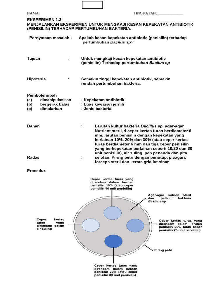 PEKA SAINS TINGKATAN 5 (Kepekatan Antibiotik) | PDF