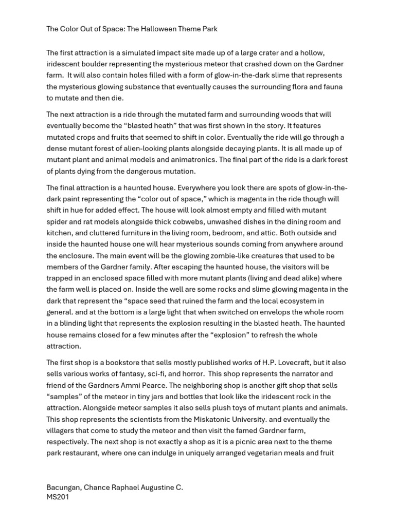 PT6 - Literary Theme Park - Bacungan - Summary Sheet | PDF