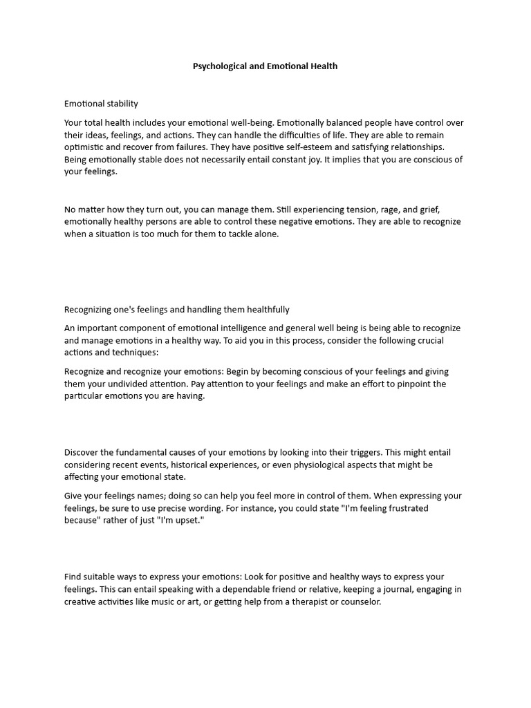 Psychological and Emotional Health | PDF | Optimism | Feeling