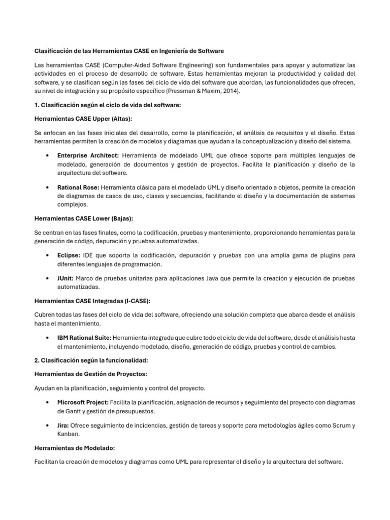 Herramientas CASE | PDF | Software | Entorno de desarrollo integrado