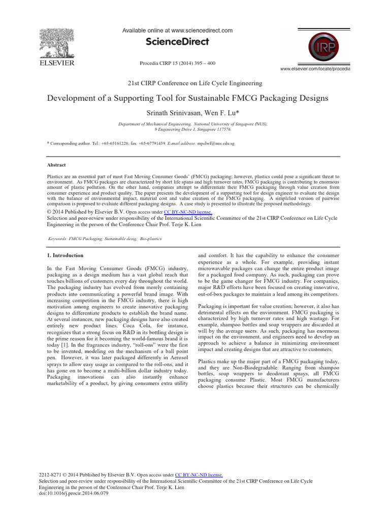 Development of A Supporting Tool For Sustainable FMCG Packaging Designs ...