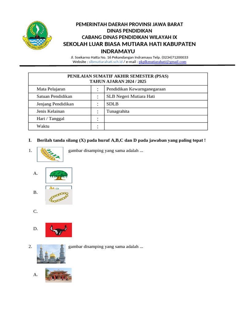 SOAL PSAJ TULIS SDLB C PPKn 2023 | PDF