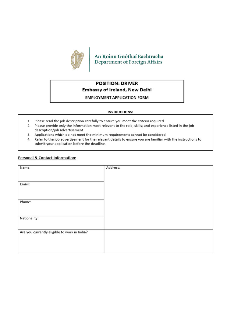 Driver Employment Application Form | PDF | Fluency