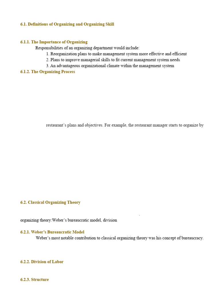 Chapter 06 Organizing - Summary | PDF | Bureaucracy | System