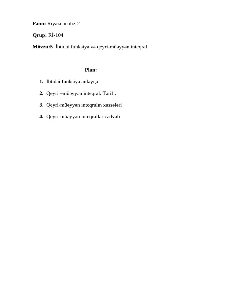 Riyazi analiz-2.Mövzu5. | PDF