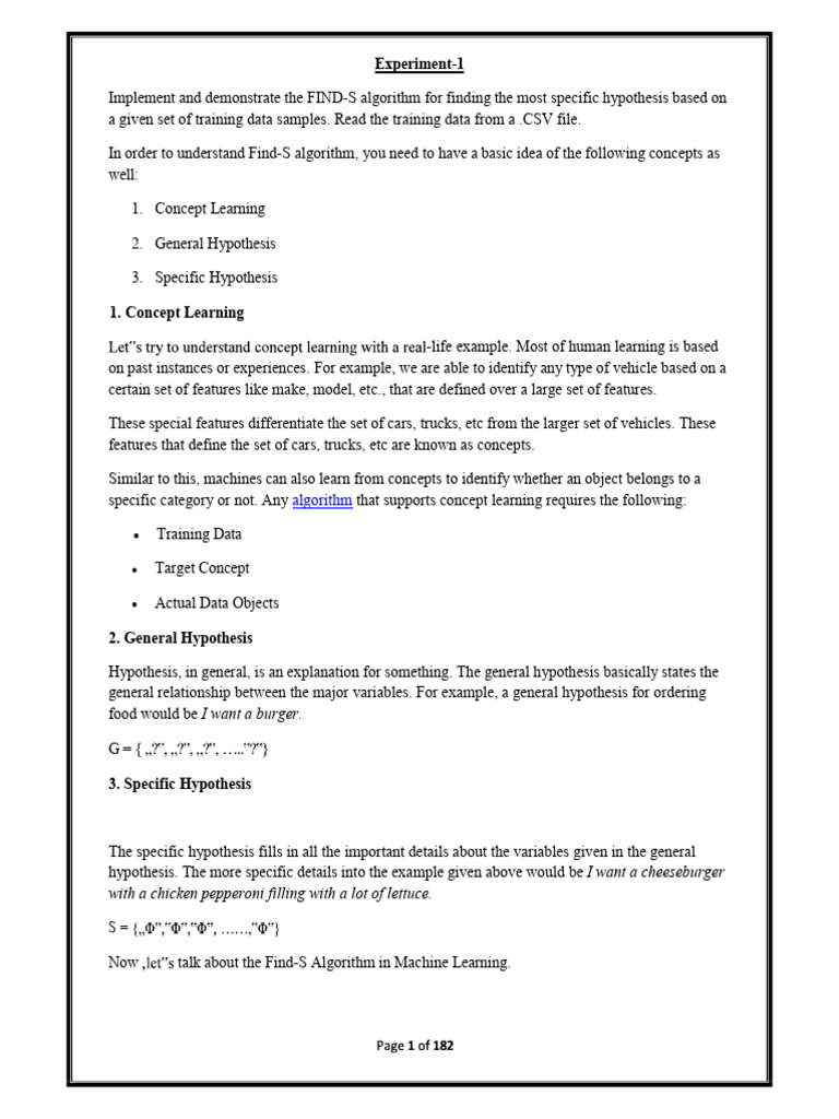 ML LAB EXP 1 | PDF | Algorithms | Hypothesis