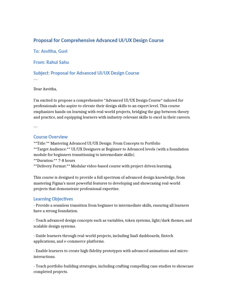 Advanced UIUX Course Proposal | PDF | Learning | Cognition