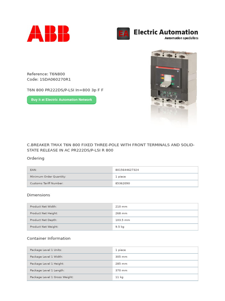 ABB Circuit Breaker | PDF | Electrical Engineering | Manufactured Goods