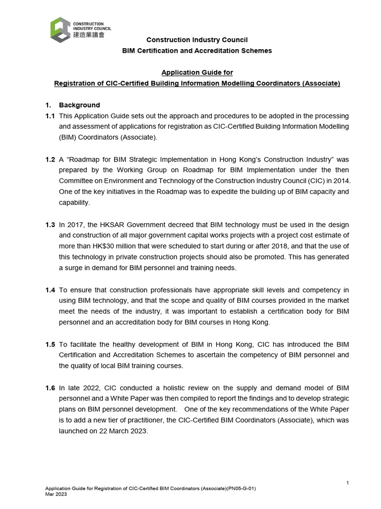 Application Guide For Registration As CIC-Certified BIM Coordinators ...