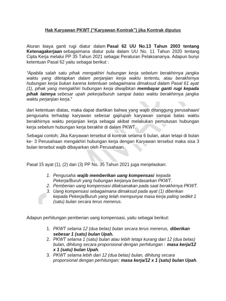Summary Masa Kerja Dan Kompensasi PKWT | PDF