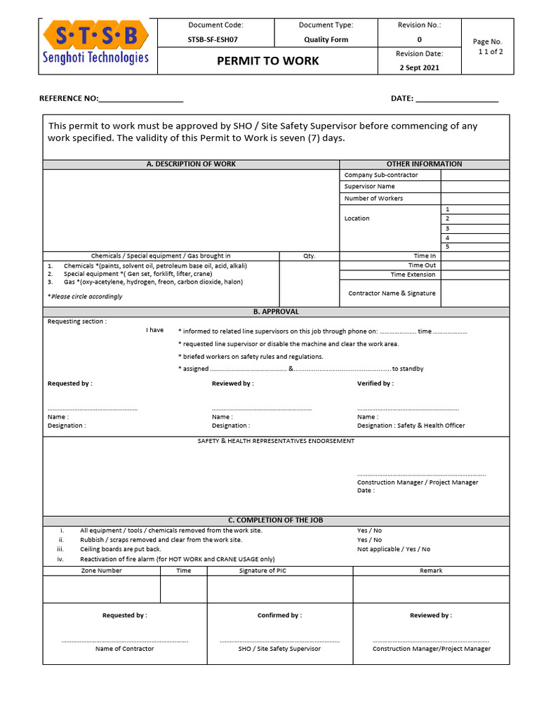 Permit To Work | PDF | Chemical Process Engineering | Safety