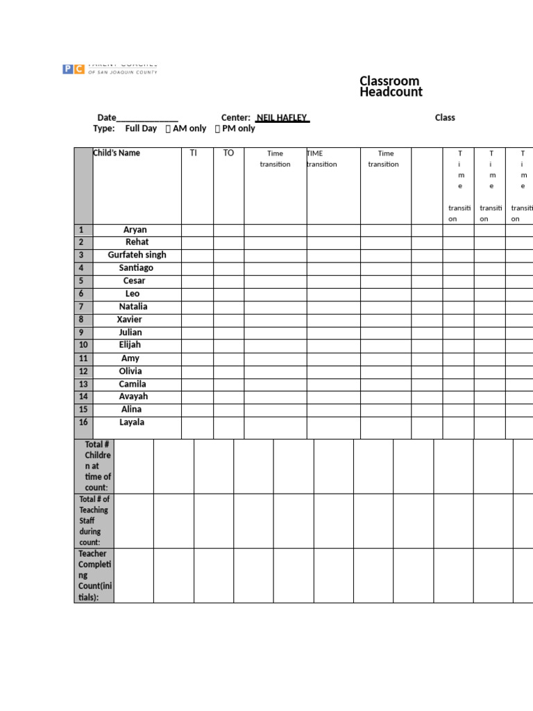 ECE.H&S.003a.hourly Headcount REVISED 7.1.20 | PDF