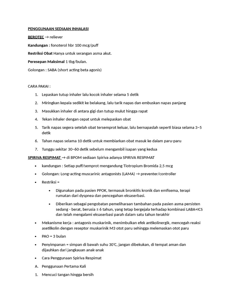 PENGGUNAAN SEDIAAN INHALASI | PDF