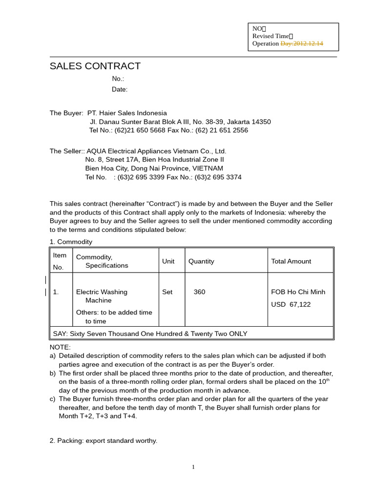 AEV-HSI Sales Contract Rev - Final 160707 | PDF | Trademark | Indemnity